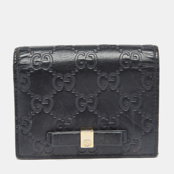 Gucci | Bags | Gucci Black Ssima Leather Bow Flap Card Case | Poshmark